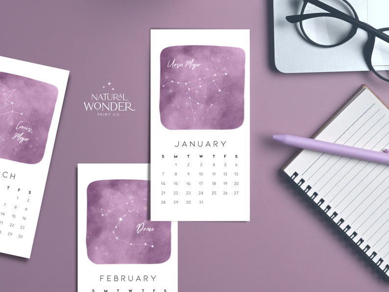 2024 Constellation Mini Calendar | Astronomy Desk Calendar | Purple ...