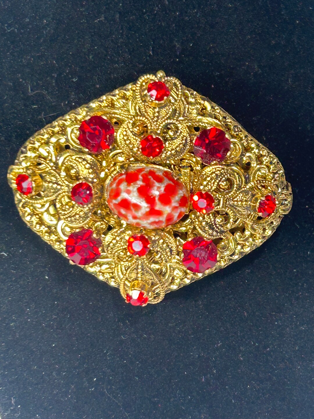 Max Neiger Czech Red Rhinestone Filigree Women’s Brooch Vintage - Etsy