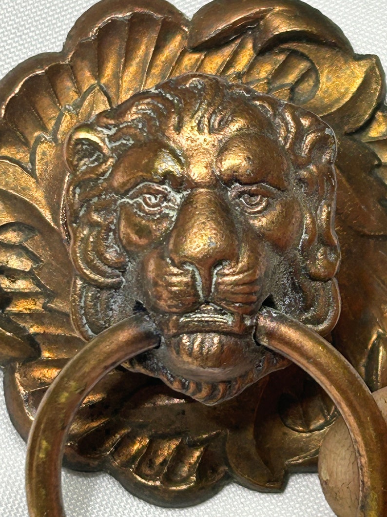 6 Vintage Allison Lion Knocker Drawer Pulls,back Plate and Screws MCM ...
