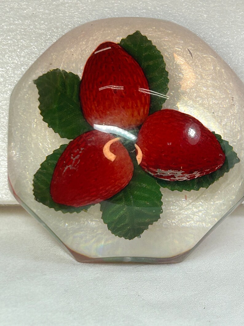 Lucite Red Strawberry Octagon Vintage Paperweight - Etsy
