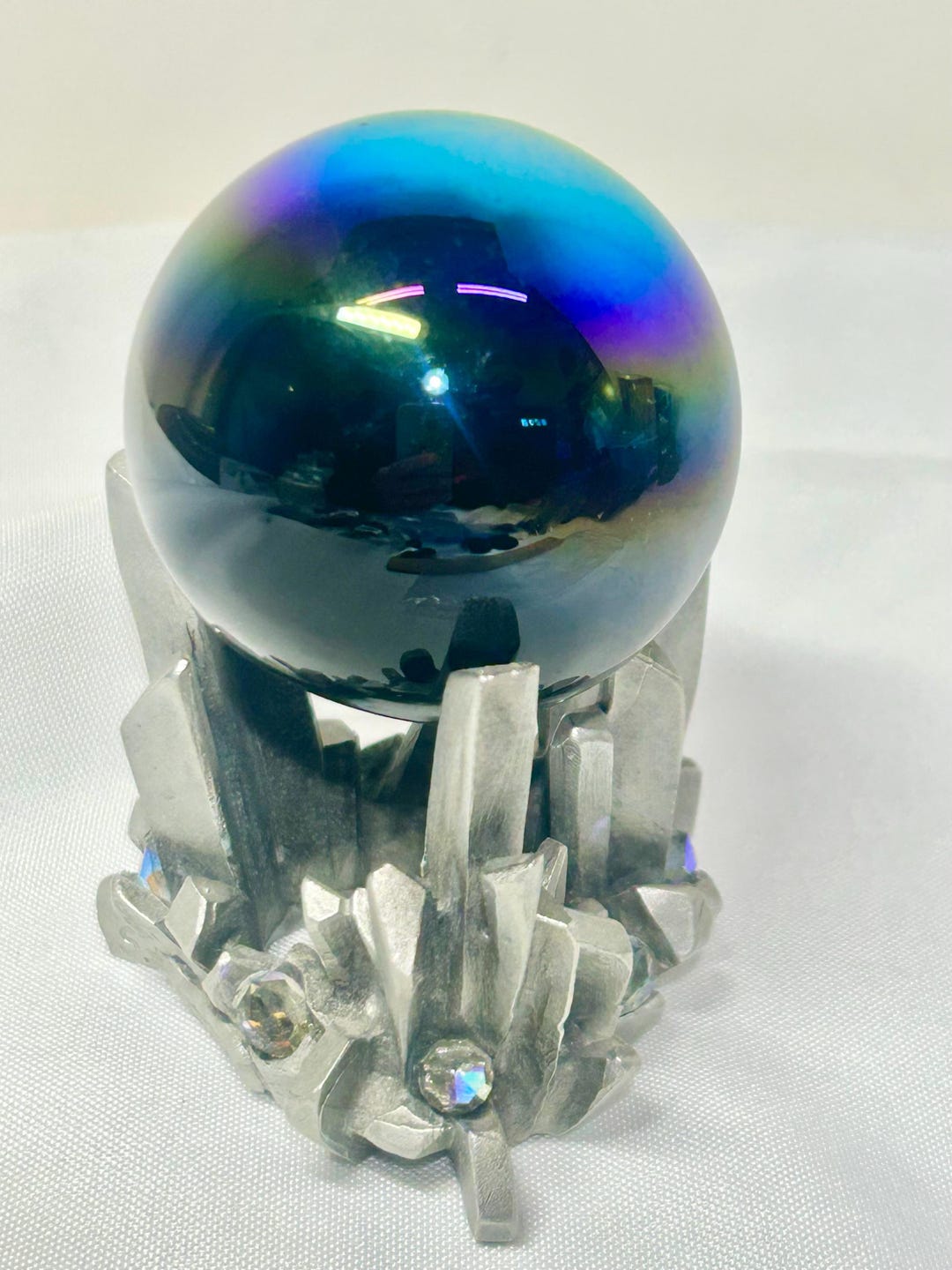 Perth Pewter Rock Crystal Ball Holder With Blue Iridescent Crystal Ball ...