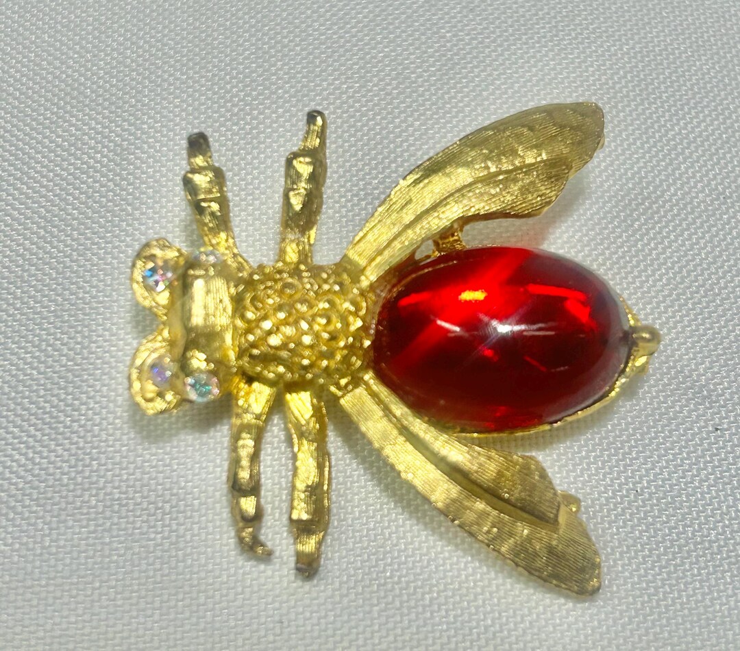 Vintage Red Jelly Belly Gold Tone Bee Brooch Insect Jewelry MCM - Etsy