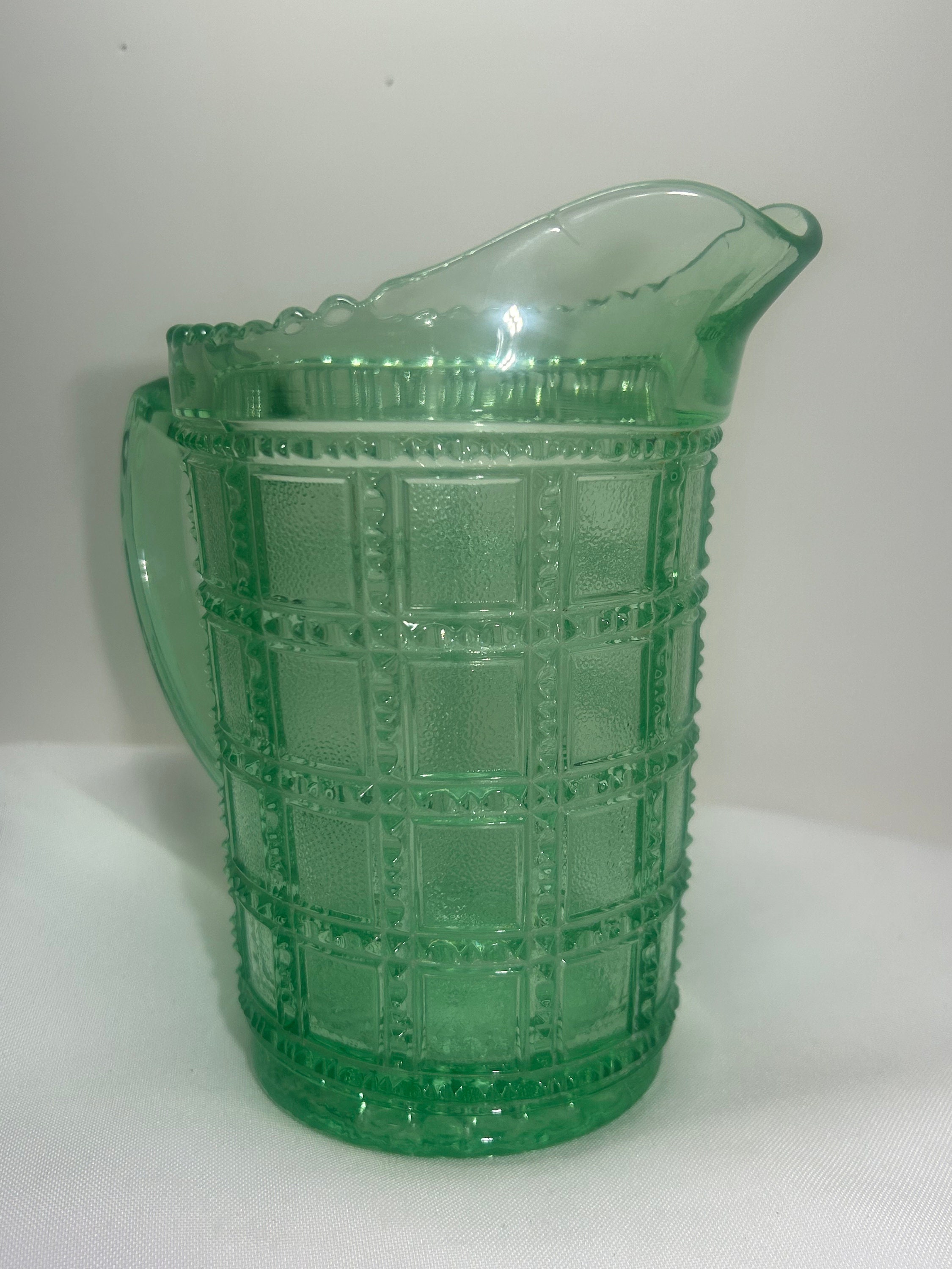 Vintage Imperial Glass Green Beaded Block Pattern Uranium Glass 3 Cup ...