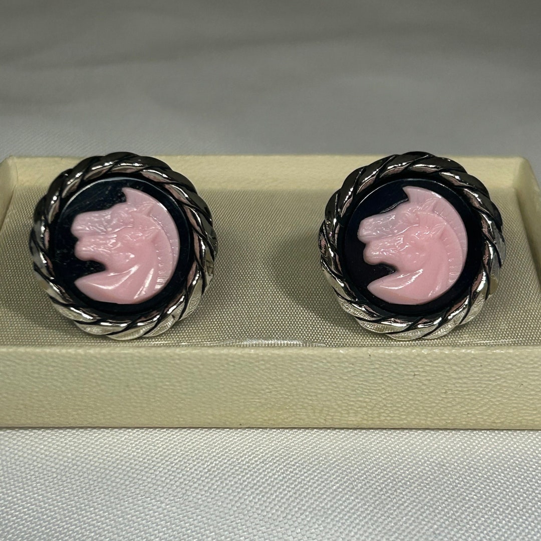 Vintage Silver Toned Pink Glass Trojan Horses Black Background Unisex ...