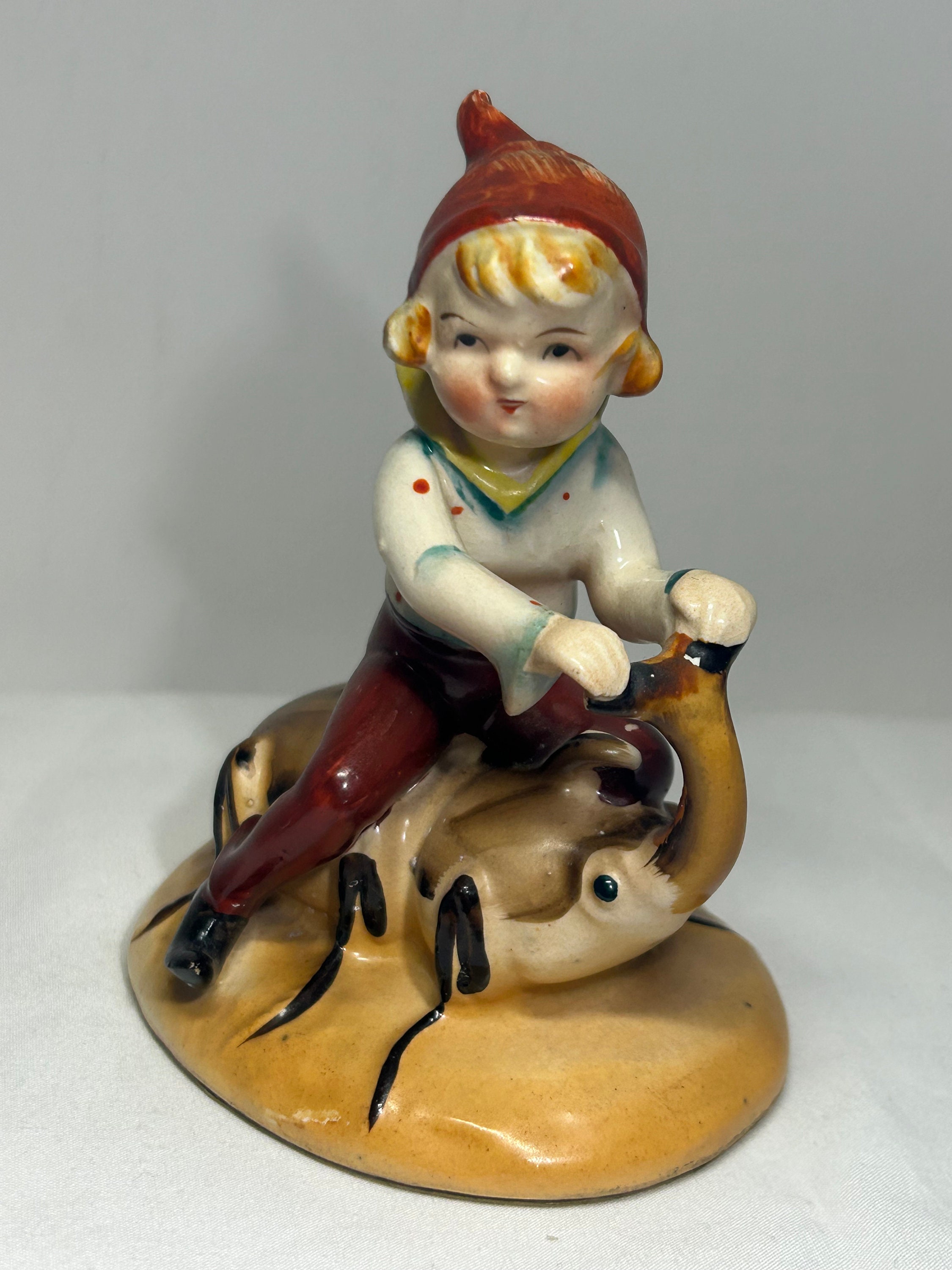 Occupied Japan Pixie Elf Riding Rhinoceros Beetle Figurine - Etsy