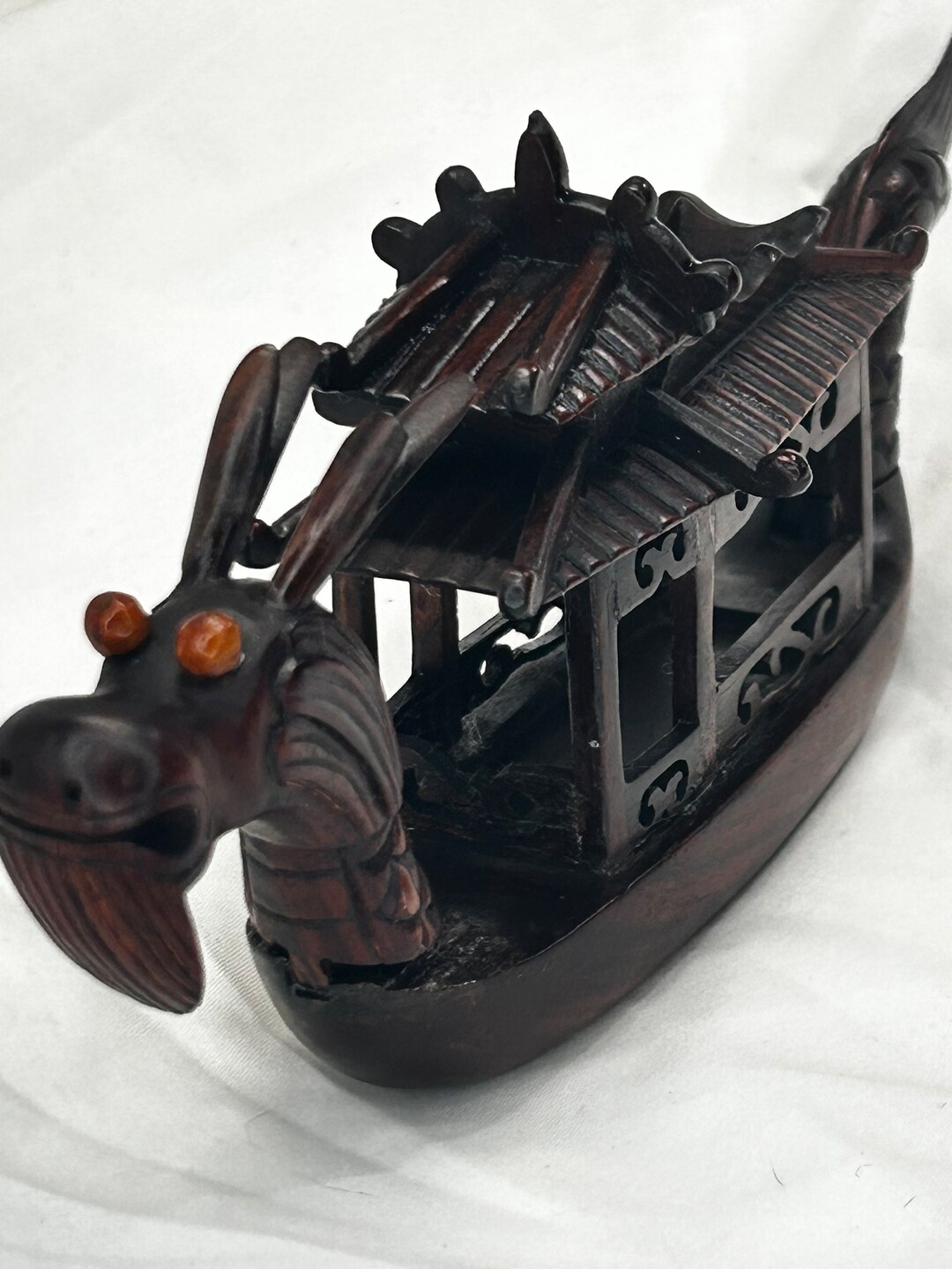 Vintage Chinese Carved Rosewood Dragon Boat - Etsy