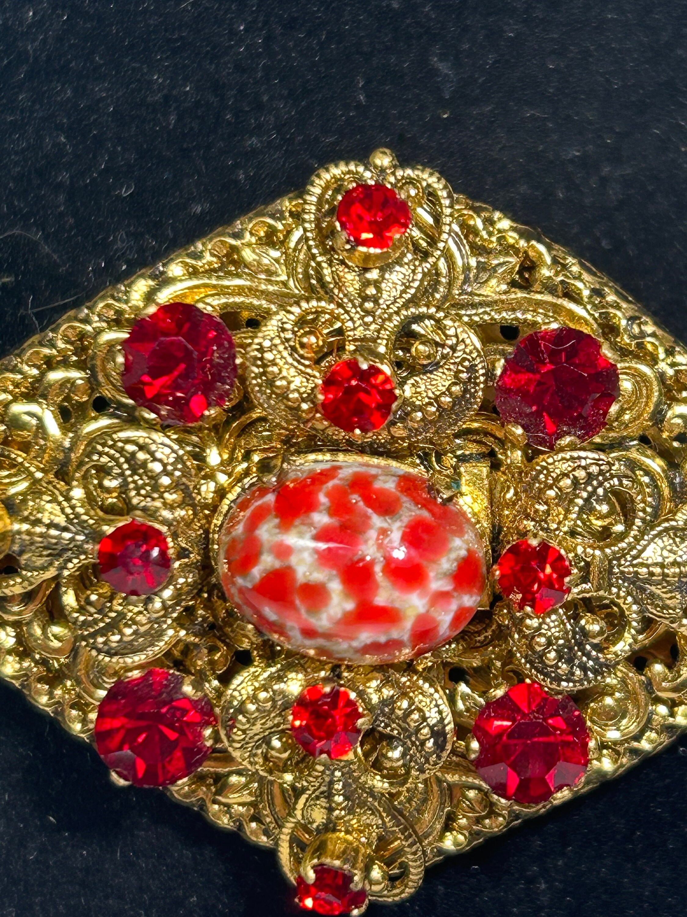 Max Neiger Czech Red Rhinestone Filigree Women’s Brooch Vintage - Etsy
