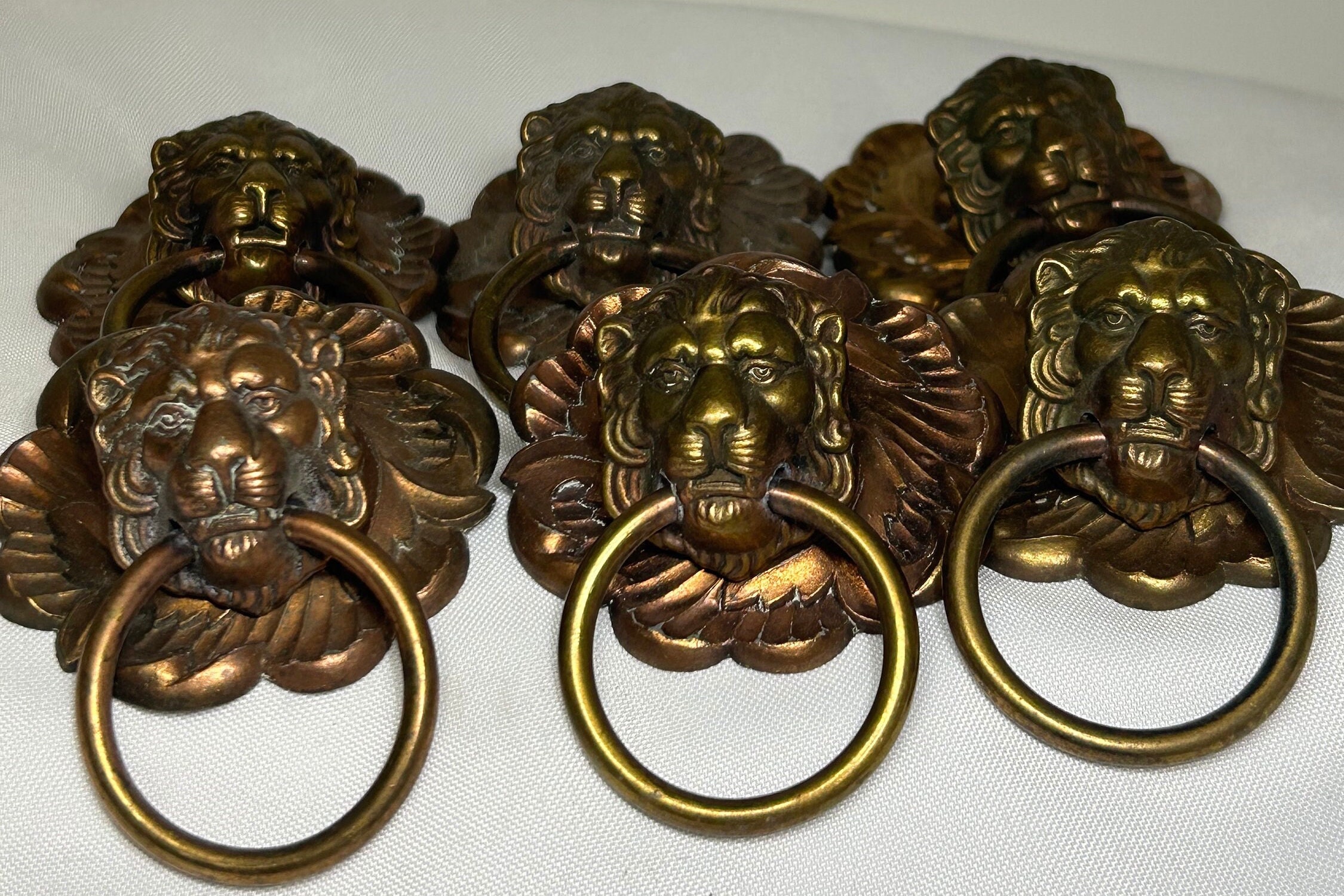 6 Vintage Allison Lion Knocker Drawer Pulls,back Plate and Screws MCM ...