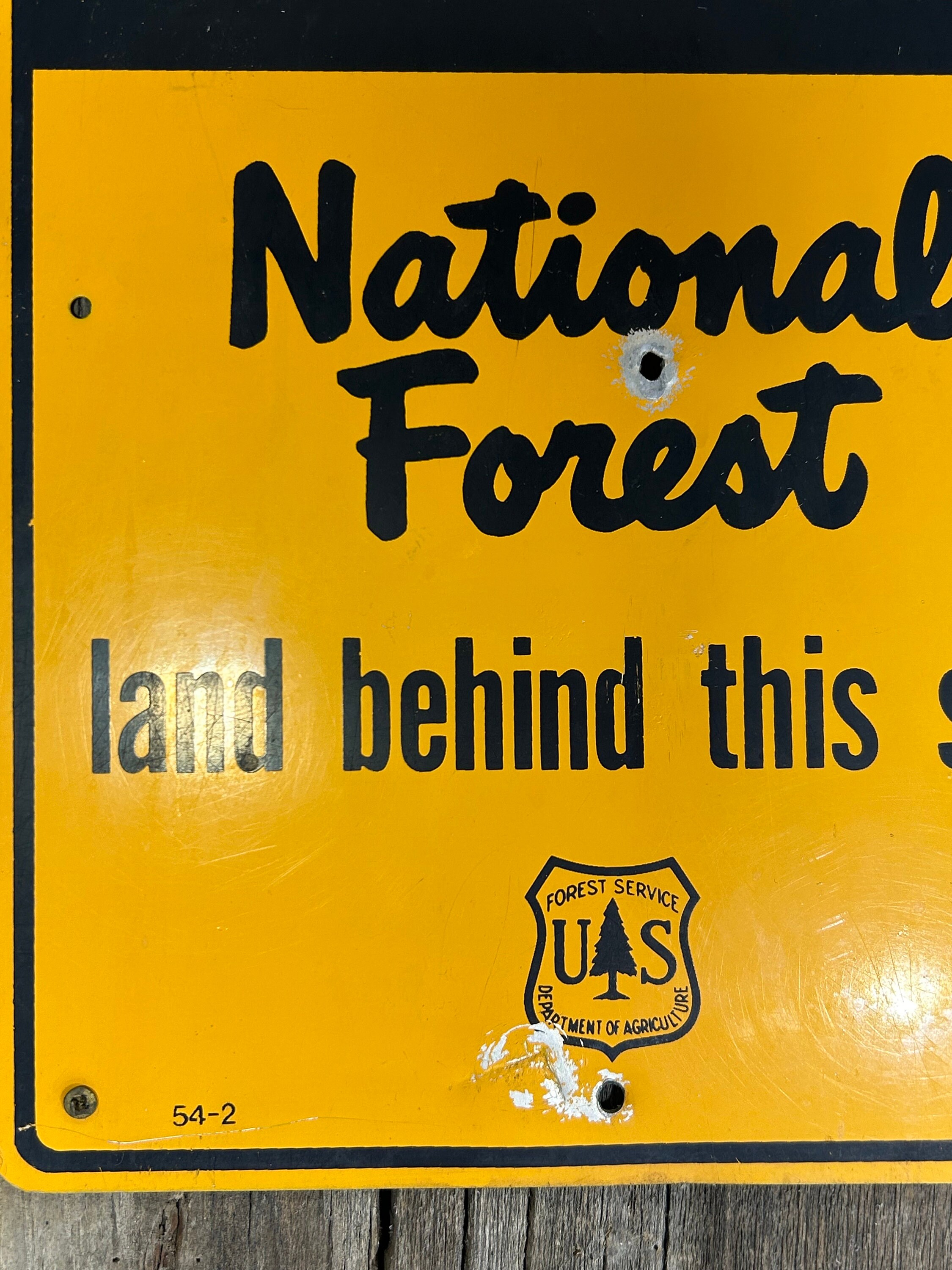 U. S. National Forest Property Boundary 1954 Metal Sign on Old Barn ...