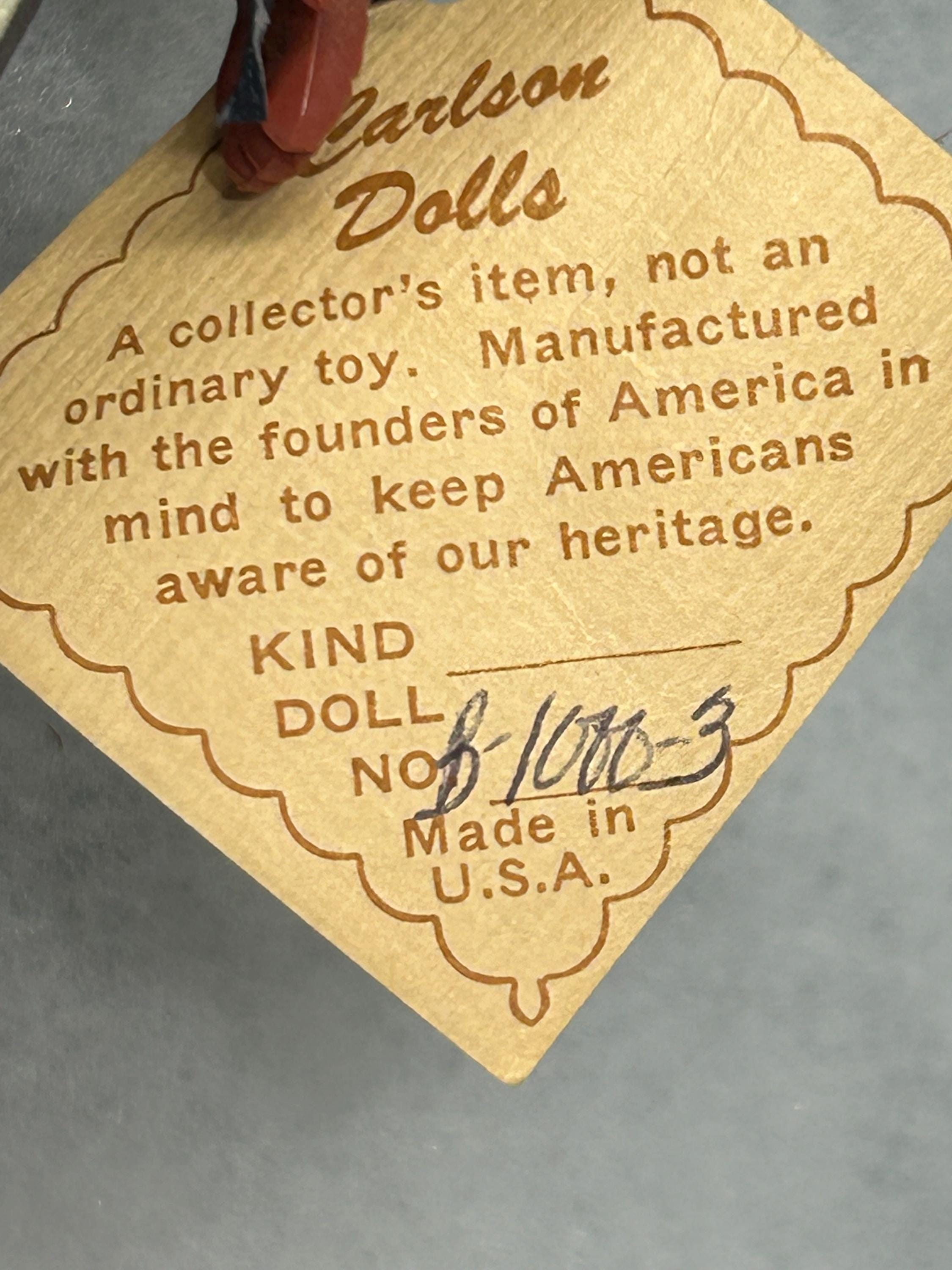 Carlson Dolls Native American Hard Plastic Doll With Original Tag #B ...