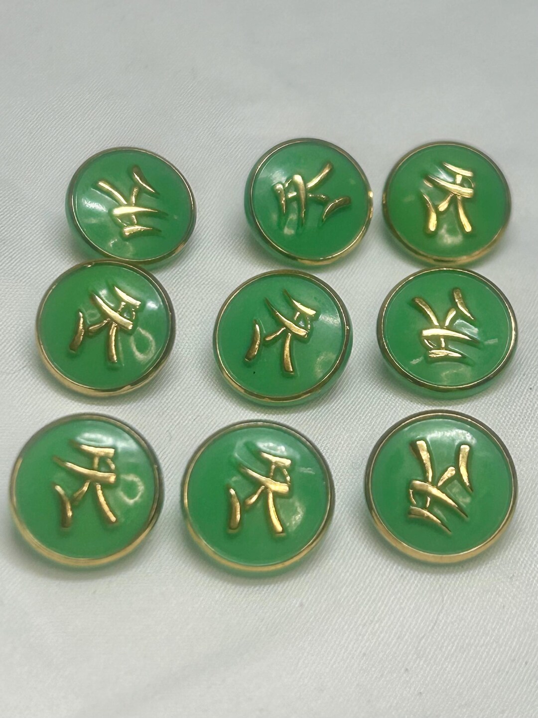 Vintage La Mode Green/gold Glass Chinese Inspired Buttons Set of 9 - Etsy