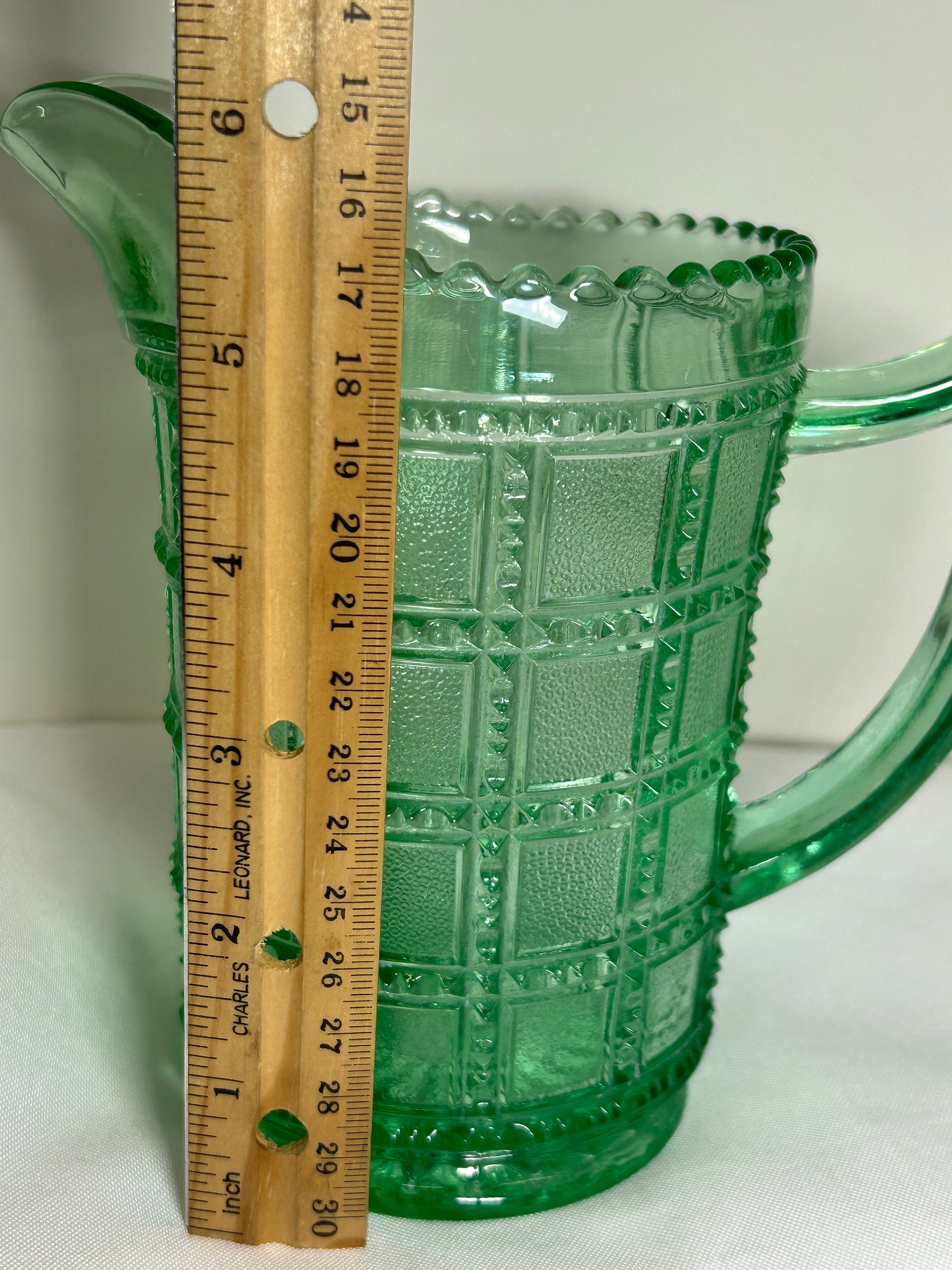 Vintage Imperial Glass Green Beaded Block Pattern Uranium Glass 3 Cup ...