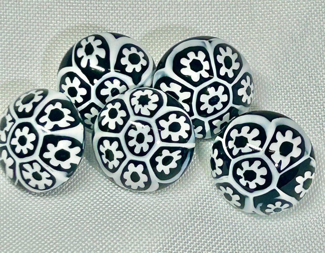 Millefiori Murano Glass Domed Buttons Black and White A Thousand ...