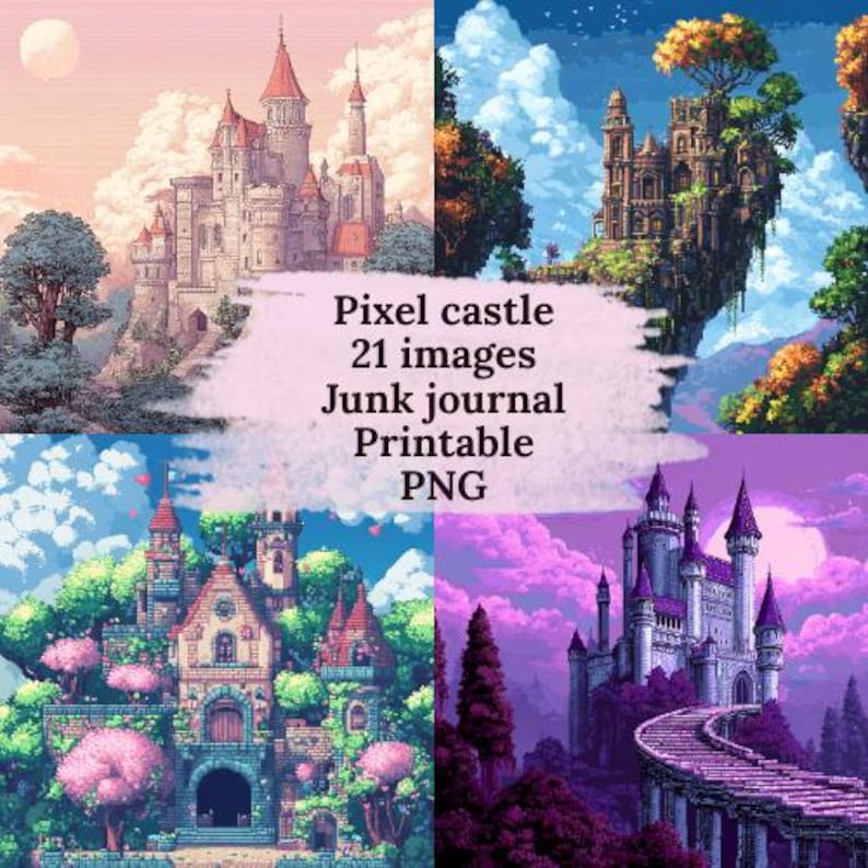 Pixel Art Castle Junk Journal Paper (digital Download) - Etsy