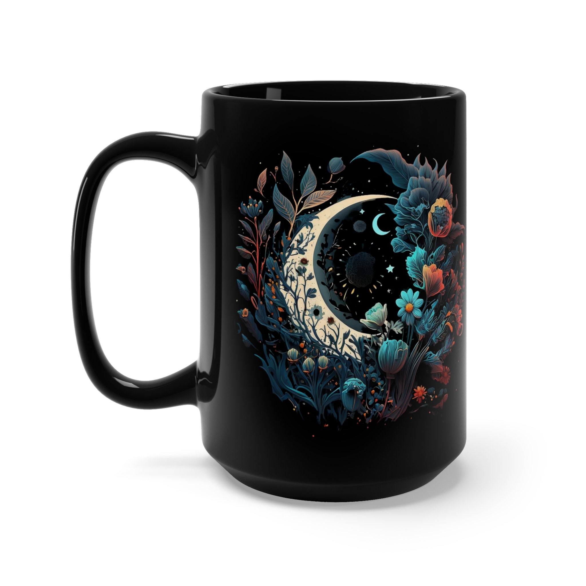 Celestial Moon & Flowers Coffee Mug, Mystical Moon Mug, Boho Vintage ...