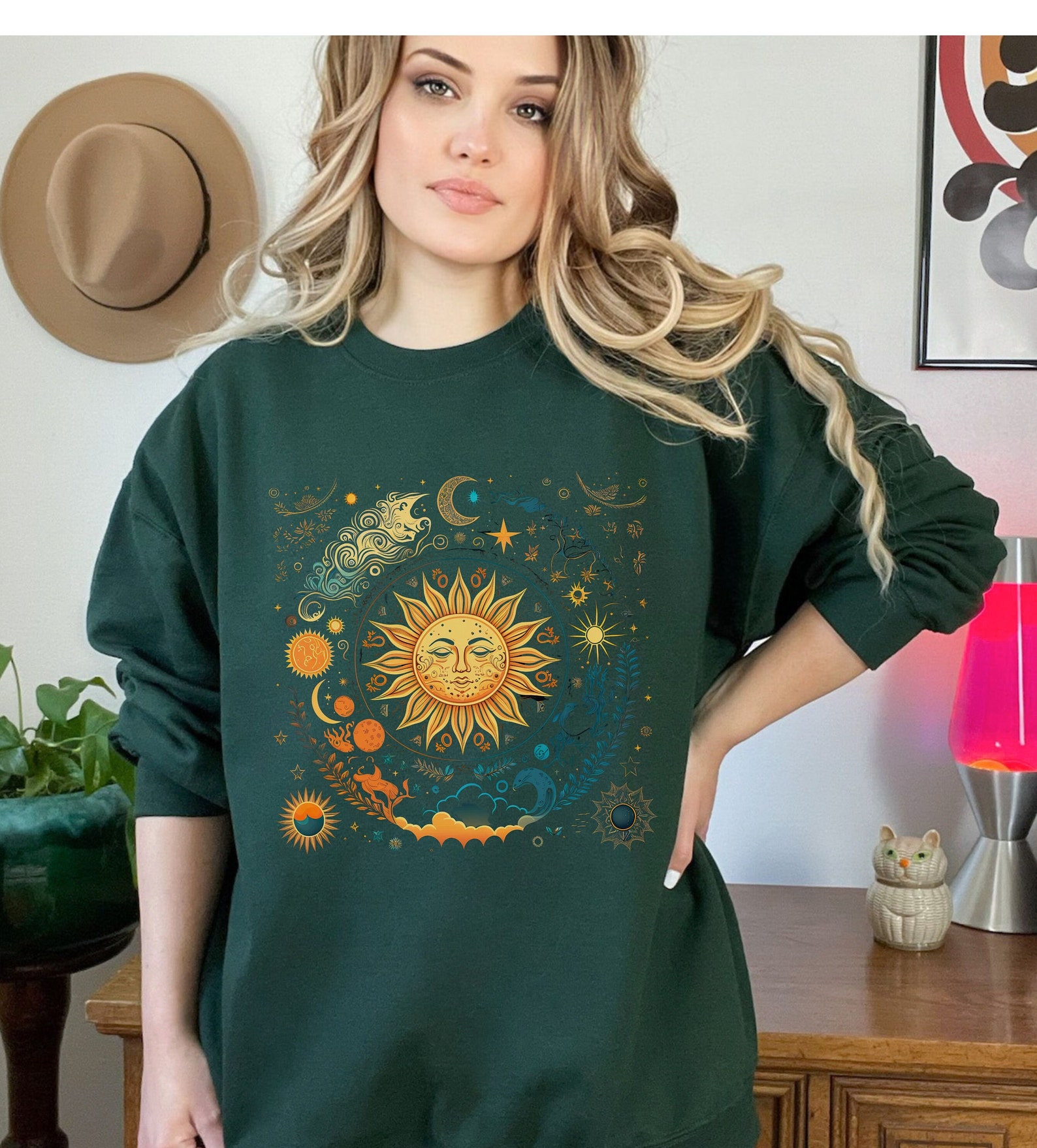 Celestial Sun Sweat Shirt, Boho Sun Shirt, Gift for Her, Celestial Sun ...