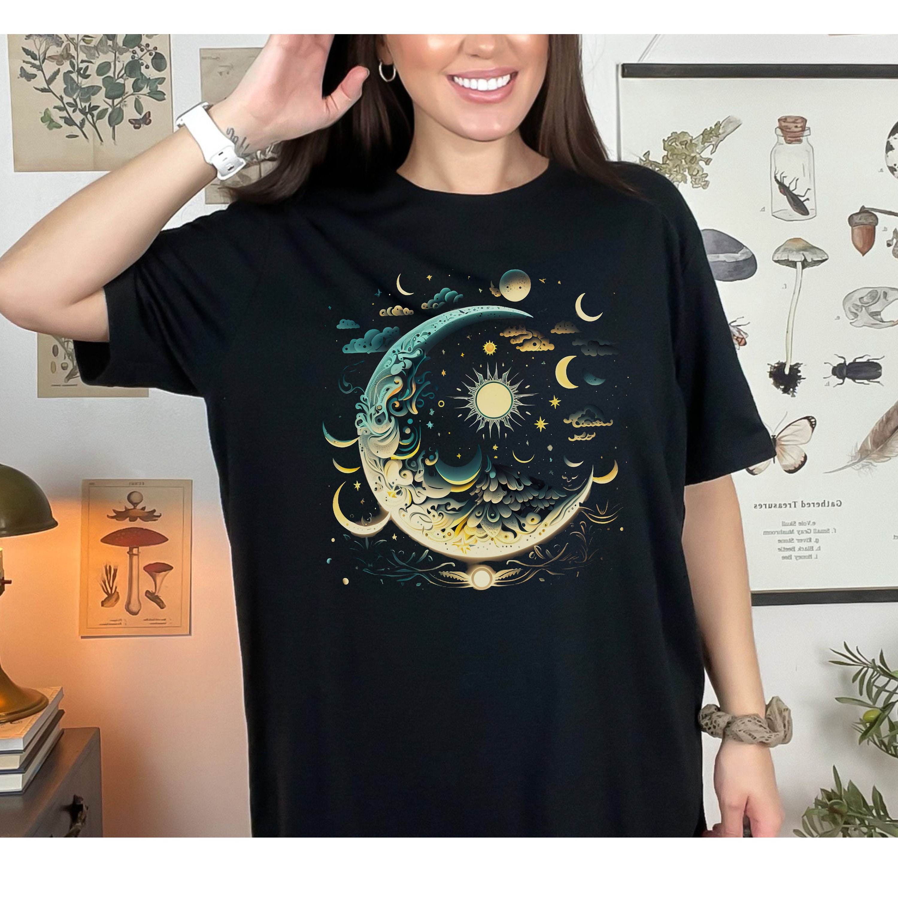 Celestial Moon With Stars T-shirt, Boho Celestial Shirt, Gift for Her ...