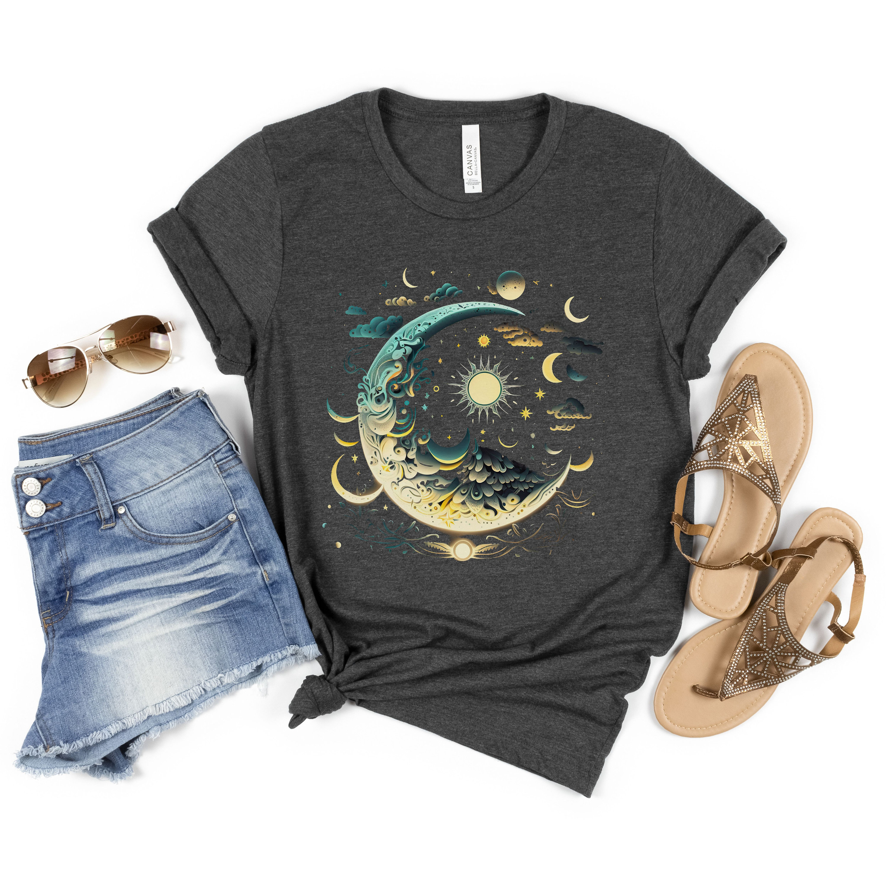 Celestial Moon With Stars T-shirt, Boho Celestial Shirt, Gift for Her ...