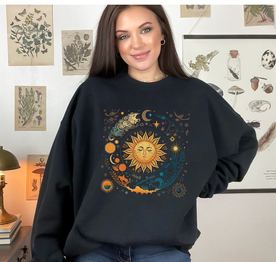 Celestial Sun Sweat Shirt, Boho Sun Shirt, Gift for Her, Celestial Sun ...