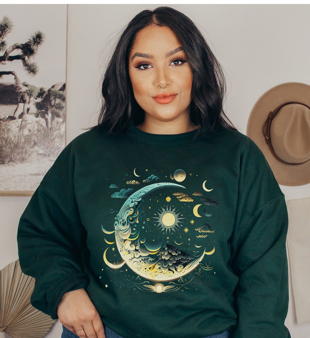Celestial Moon With Stars Sweat Shirt, Boho Celestial Shirt, Gift ...
