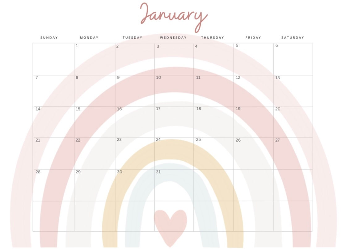 Rainbow Calendar, 2024 Calendar , Printable Calendar, A4 Calendar, US ...