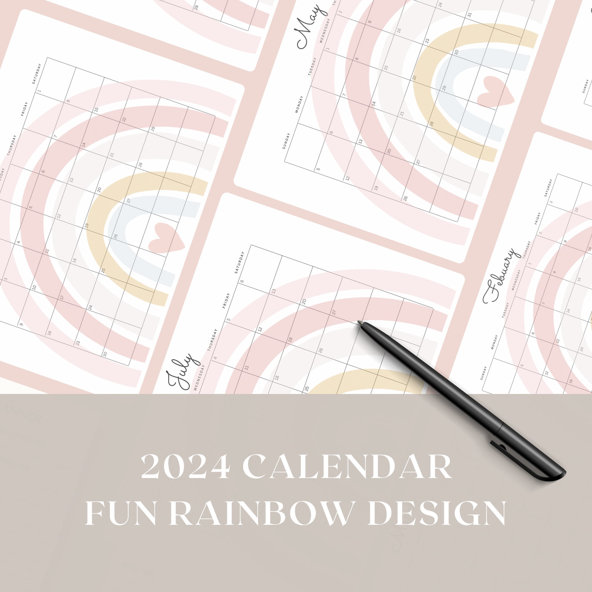 Rainbow Calendar, 2024 Calendar , Printable Calendar, A4 Calendar, US ...