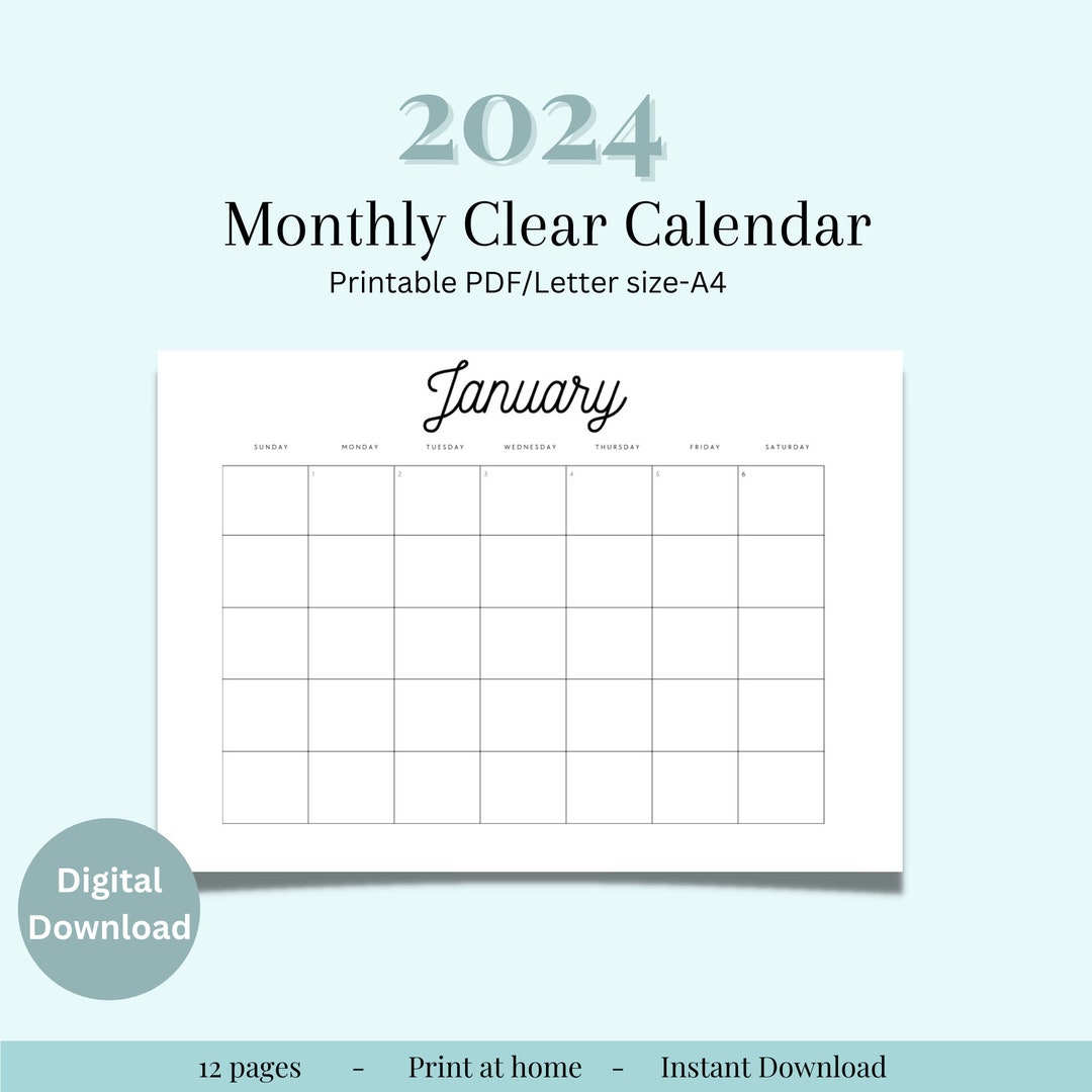 Blank Monthly Calendar, 2024 Calendar , Download Calendar, Pdf, Pdf ...