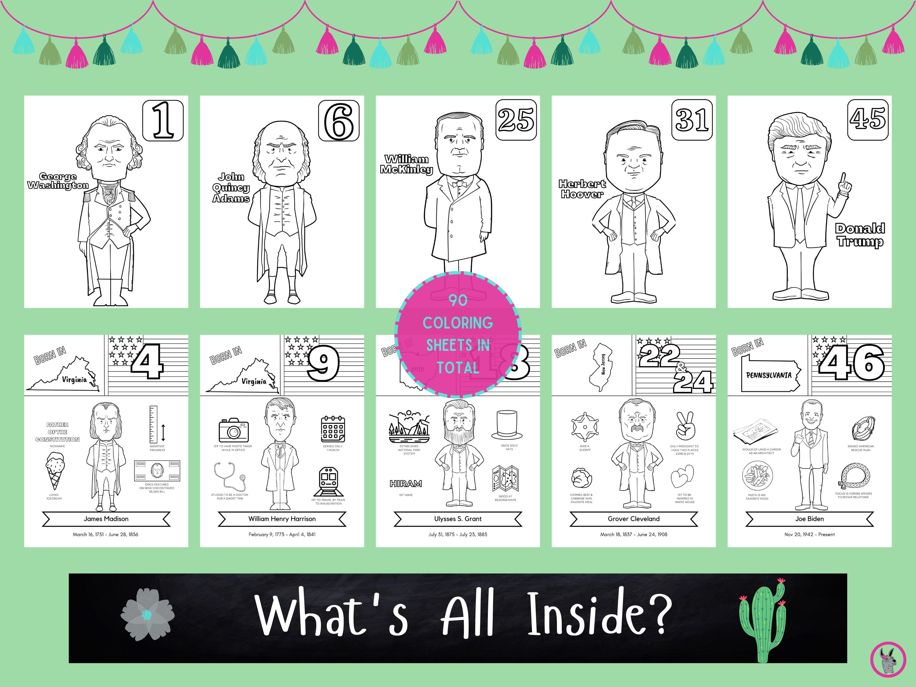 United States Presidents Coloring Pages Printable President - Etsy