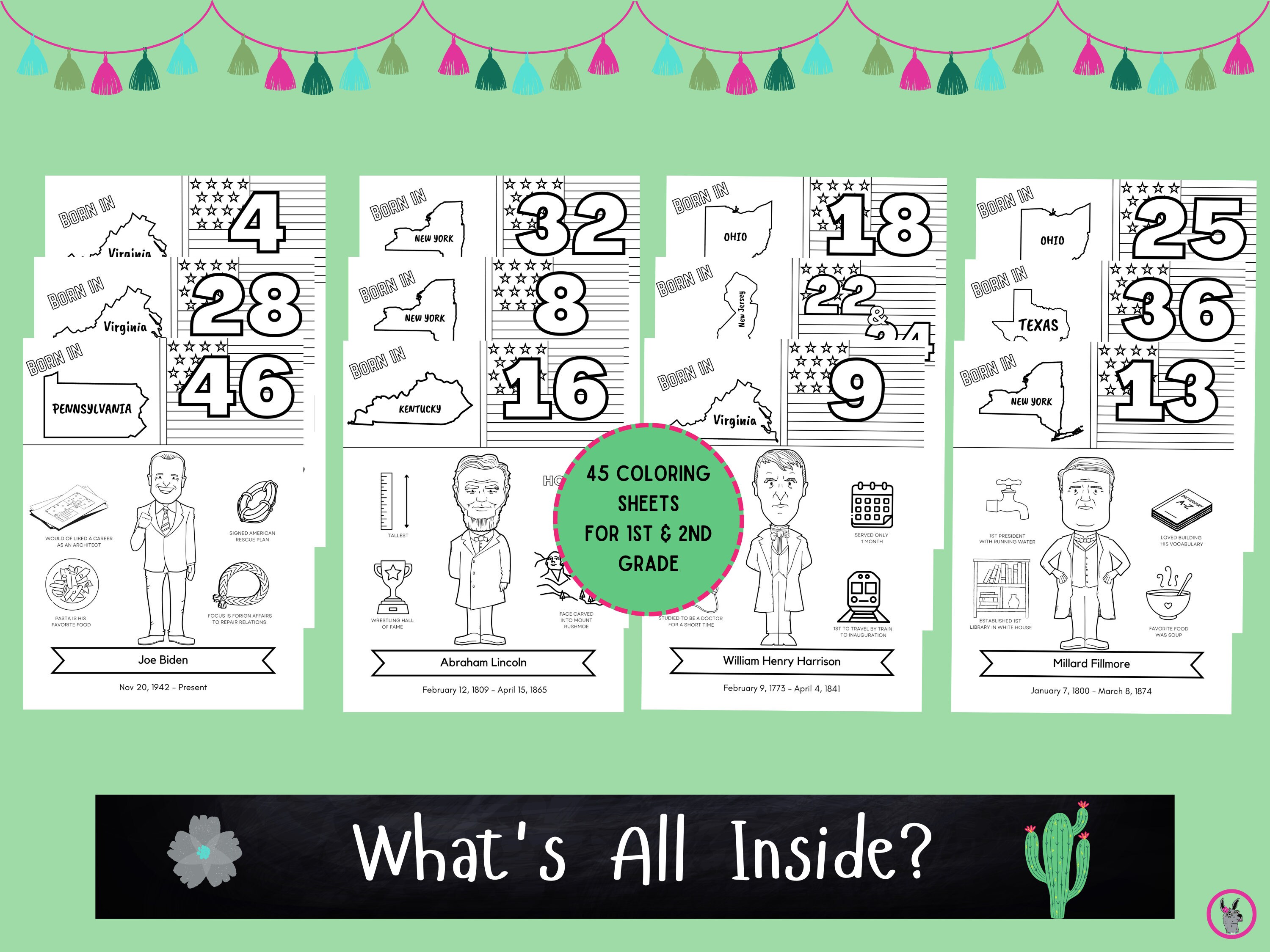 United States Presidents Coloring Pages Printable President - Etsy