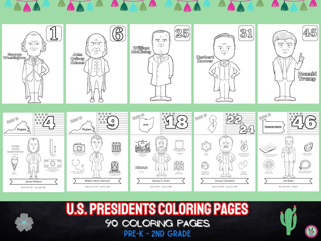 United States Presidents Coloring Pages Printable President - Etsy
