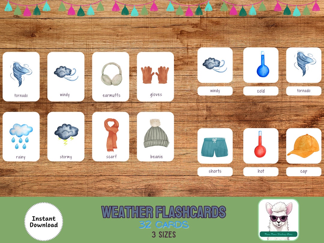 Weather Flashcards for Kids, Montessori Cards, Preschool Curriculum ...