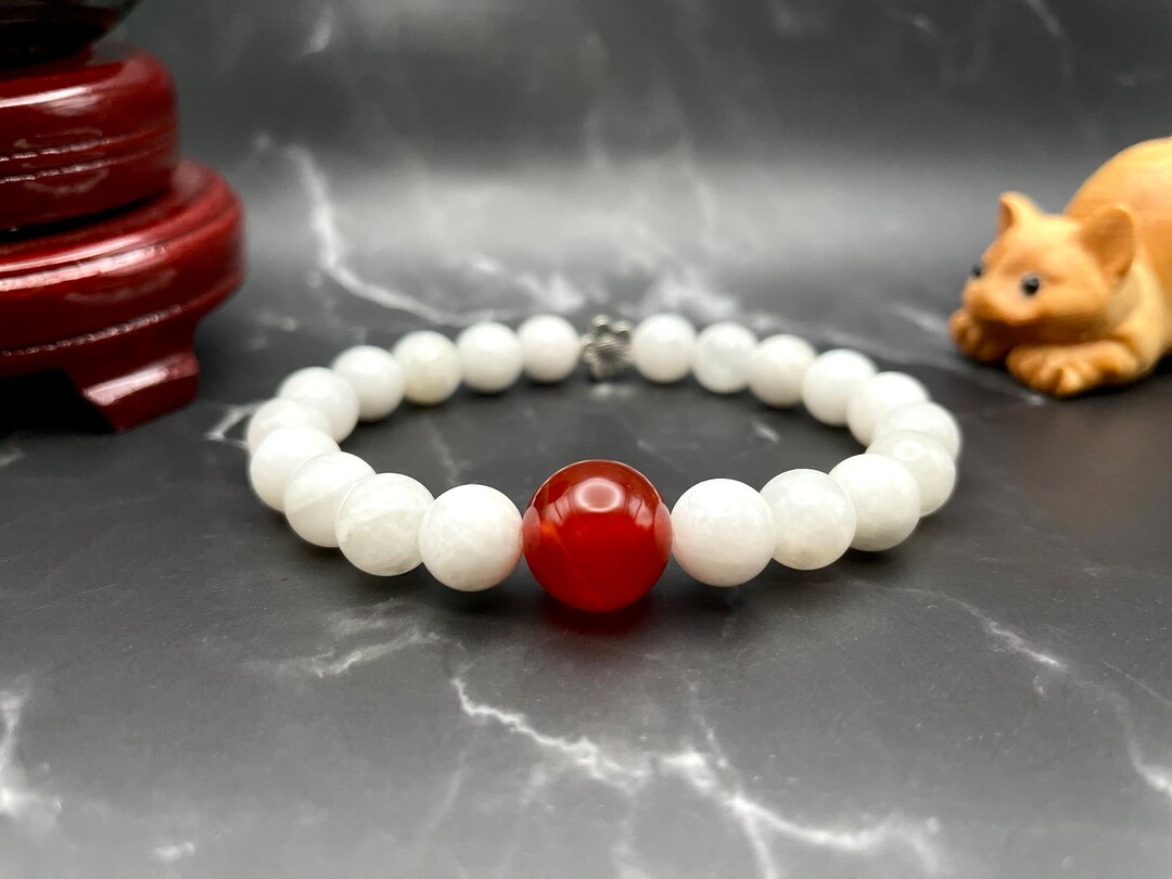 Japanese Flag Bracelet: Red Agate & Moonstone Gemstone Beads - Etsy