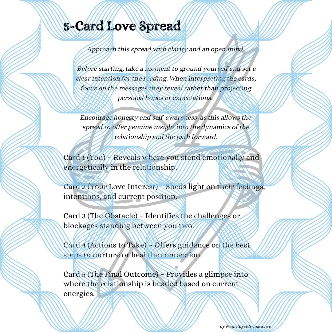 5 Card Love Tarot Card Layout Printable/downloadable Letter-sized File ...