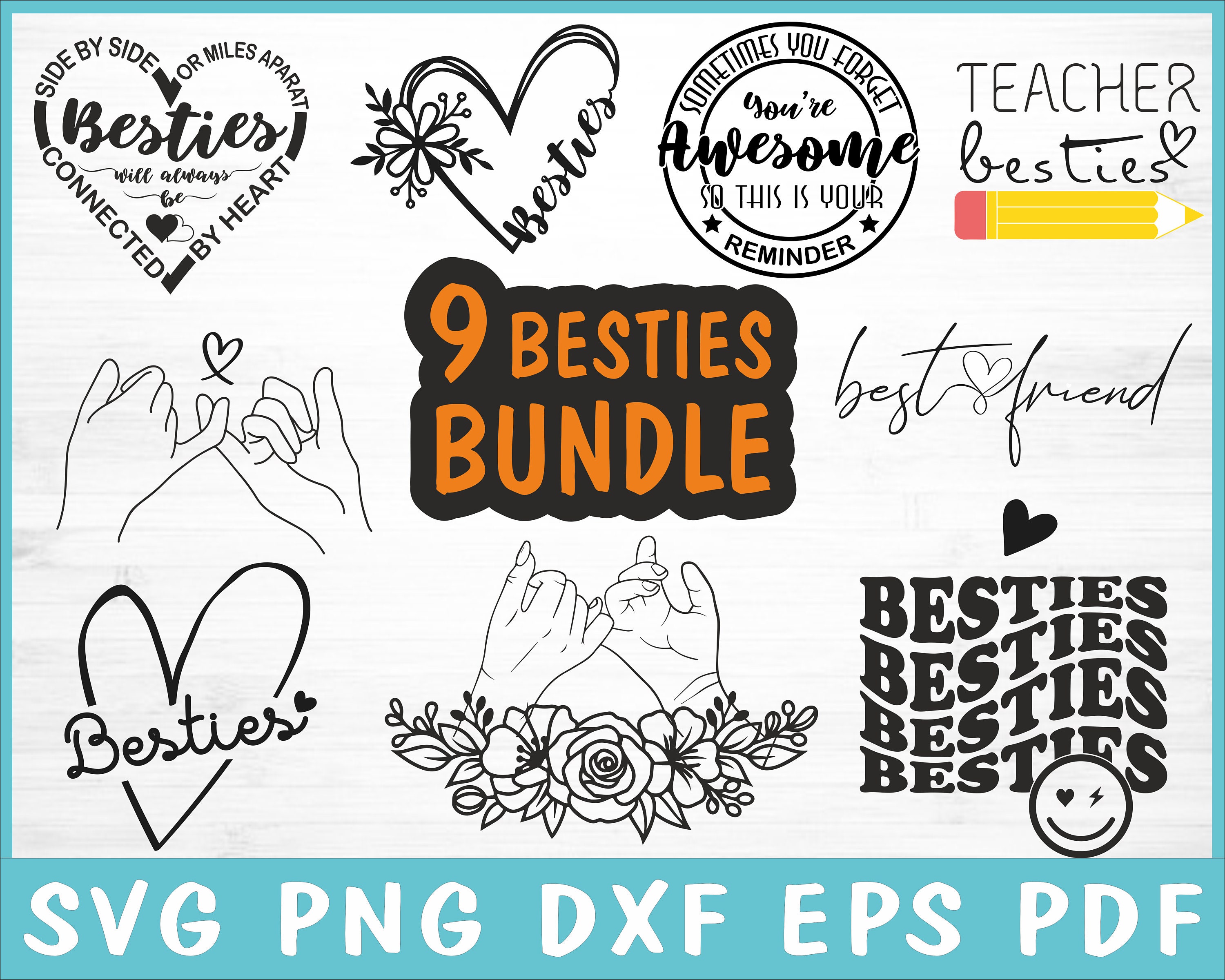 9 Besties SVG Bundle, Best Friends svg, Amistad svg, Heart svg, Love ...