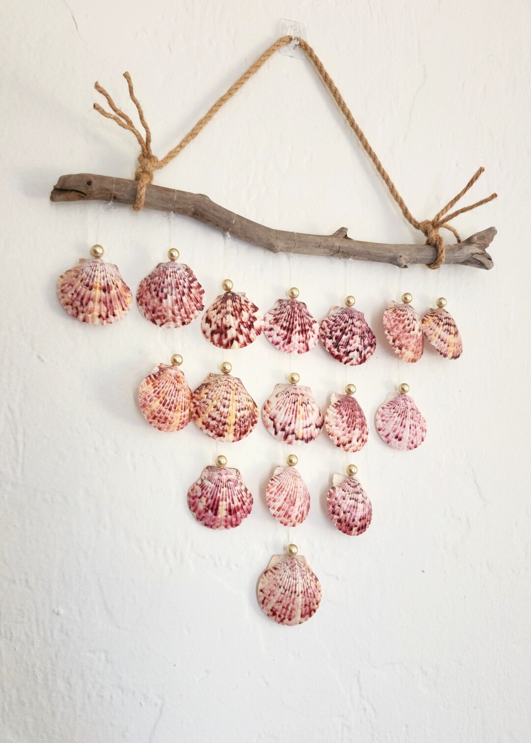Real Seashell and Driftwood Hanging Wind Chime Made With Colorful ...