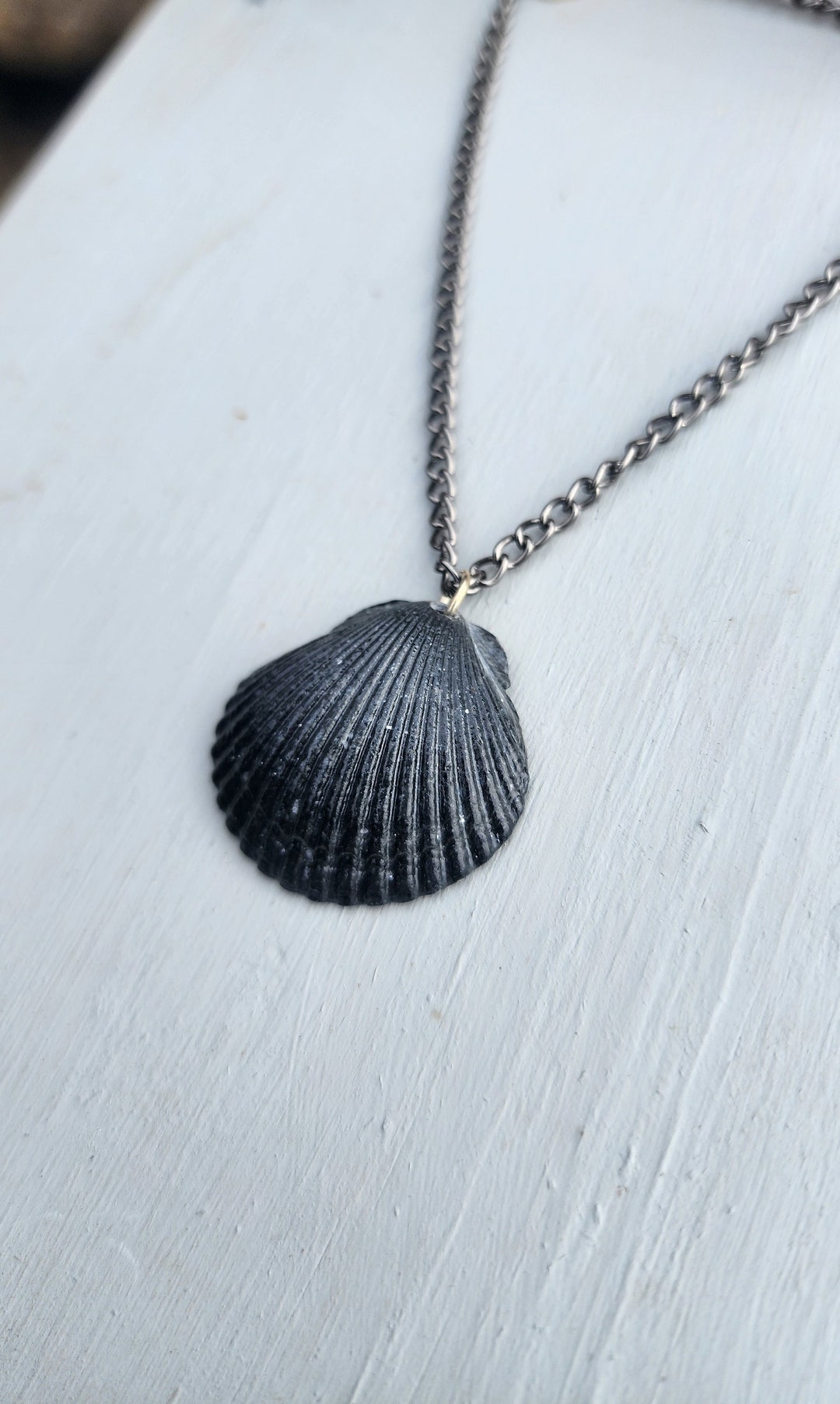 Gothic Mermaid Necklace. Black Seashell Necklace on 18 Inch Black Chain ...
