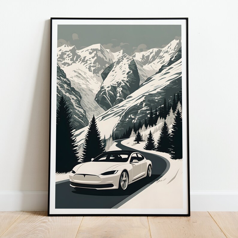 Tesla Model S Poster Tesla Print Travel Poster Art Car - Etsy