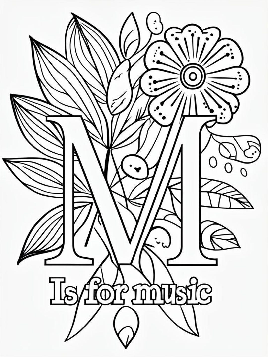 M is for Music Coloring Book, Music Coloring Page, Music Coloring ...