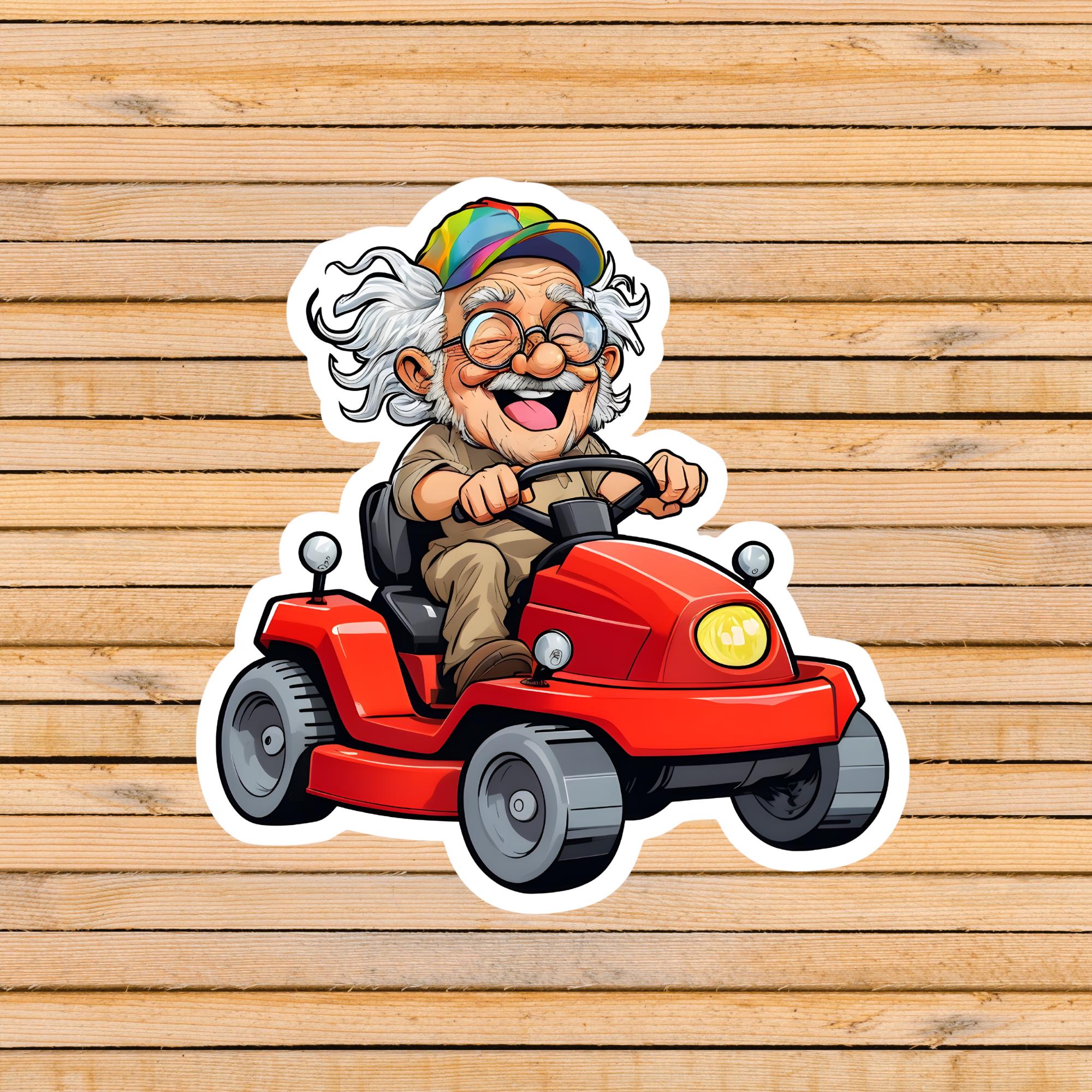 Funny Grandpa Driving Lawnmower Kiss-cut Stickers, Laptop Decals ...