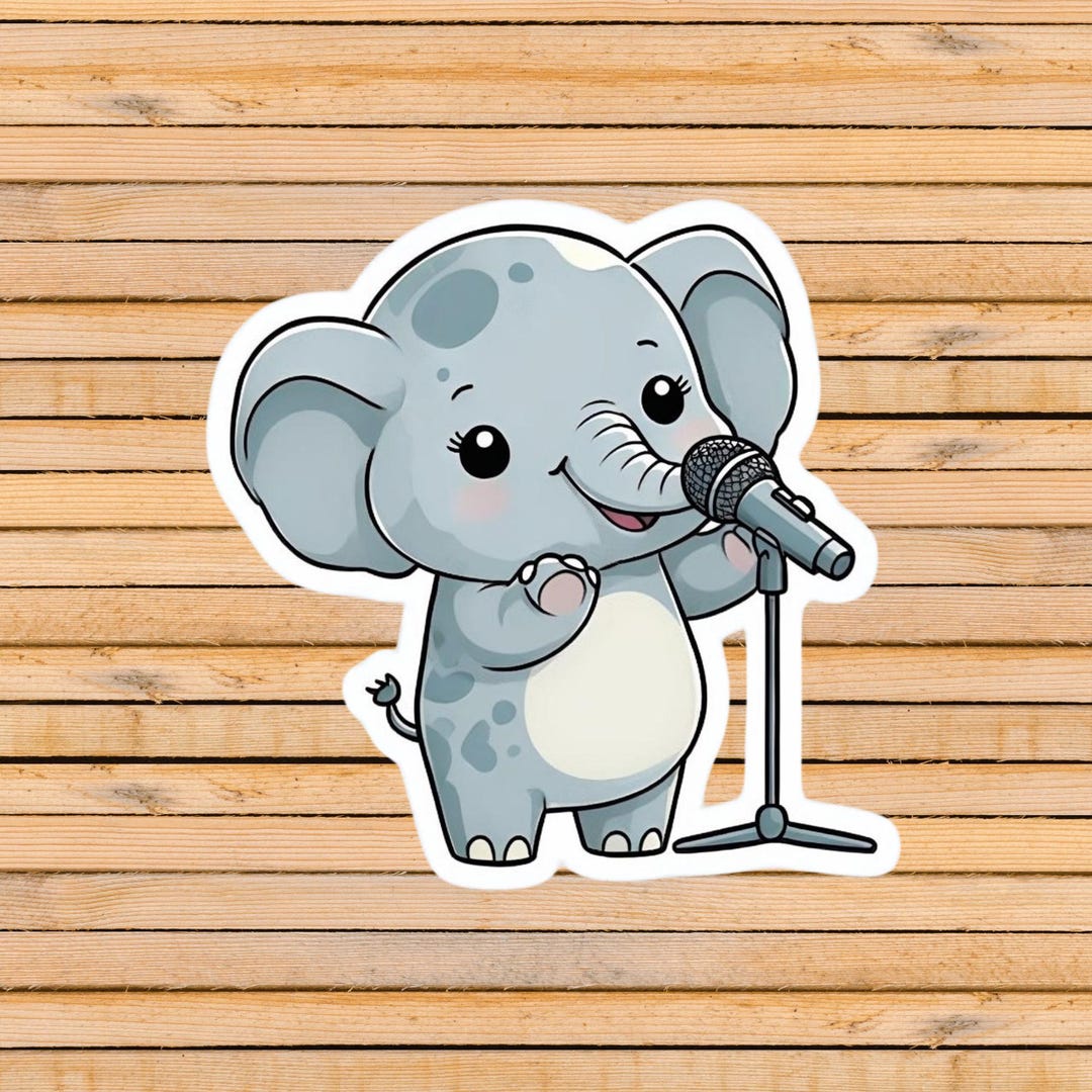 Cute Elephant Microphone Vinyl Decals, Fun Stickers for Kids, Home ...