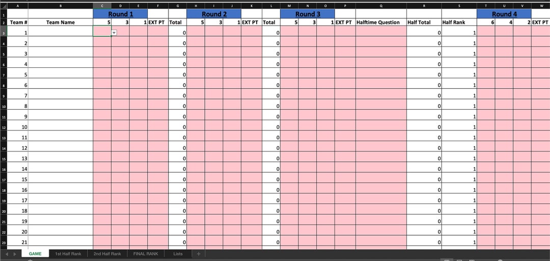 Excel Template For Trivia Etsy