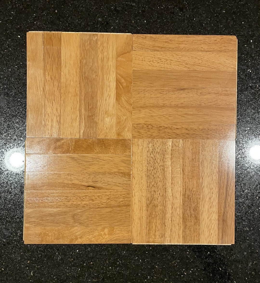 6pcs 6-finger Parquet Solid Hevea Wood Floor Tiles: 12x12x1/4, Chestnut ...