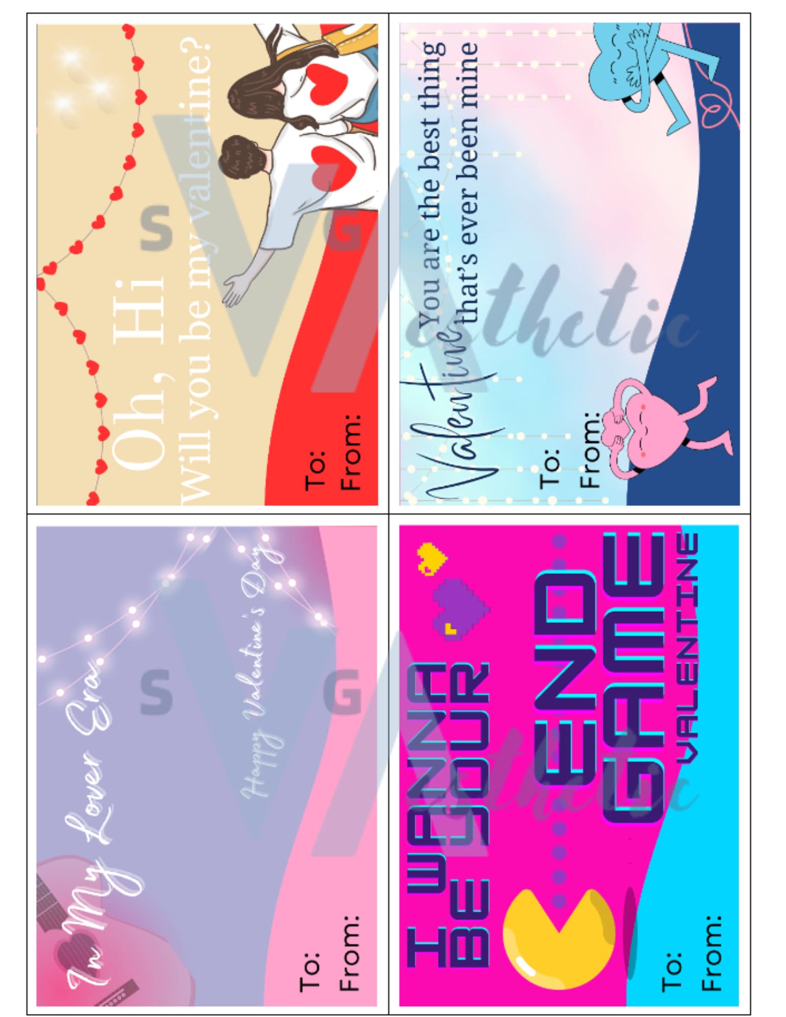 Taylor Swift Themed Valentine Cards for Kids or Adults Perfect to Pass ...