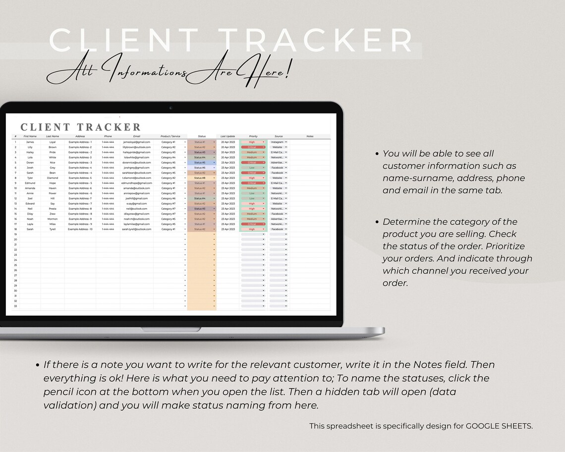 Client Tracker Spreadsheet for Google Sheets Small Business - Etsy