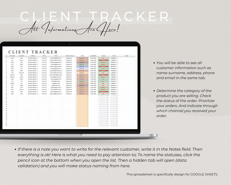 Client Tracker Spreadsheet for Google Sheets Small Business - Etsy