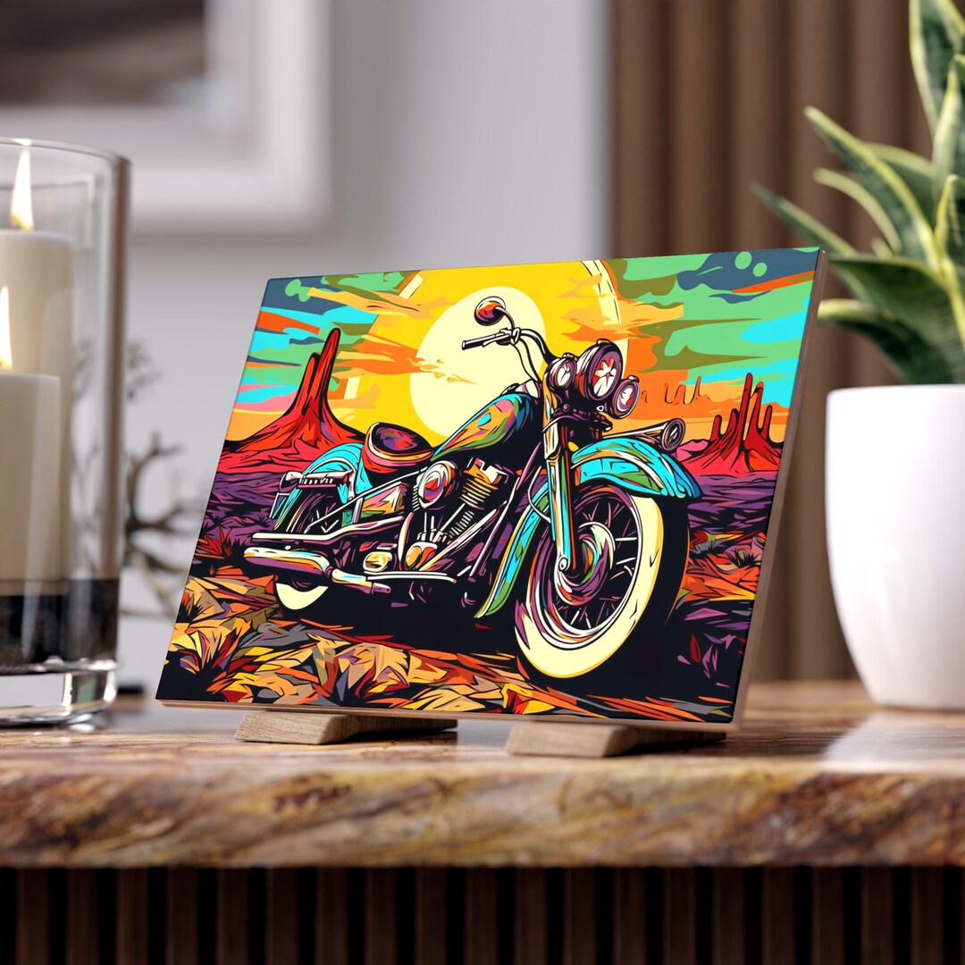 Colorful Motorbike in Desert Landscape on Ceramic Photo Tile, Digital ...