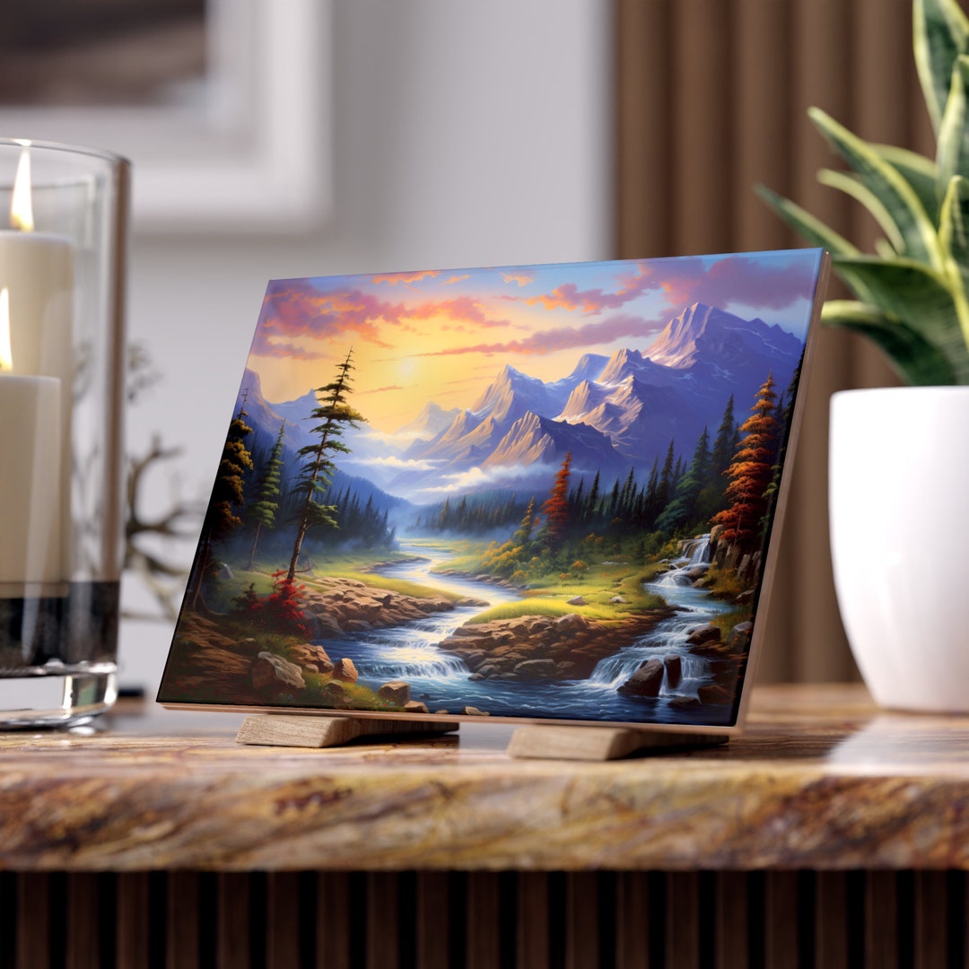 Decorative Ceramic Photo Tile, Yellowstone River Scenic, Digitally ...