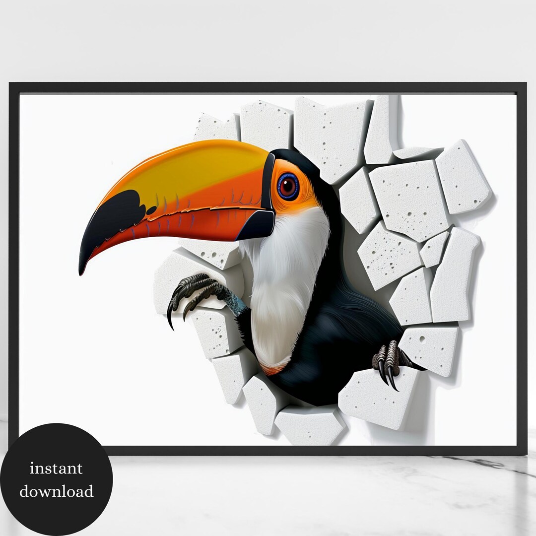 3D Toucan Wall Break Illusion Poster – Bold and Vibrant Tropical Bird ...