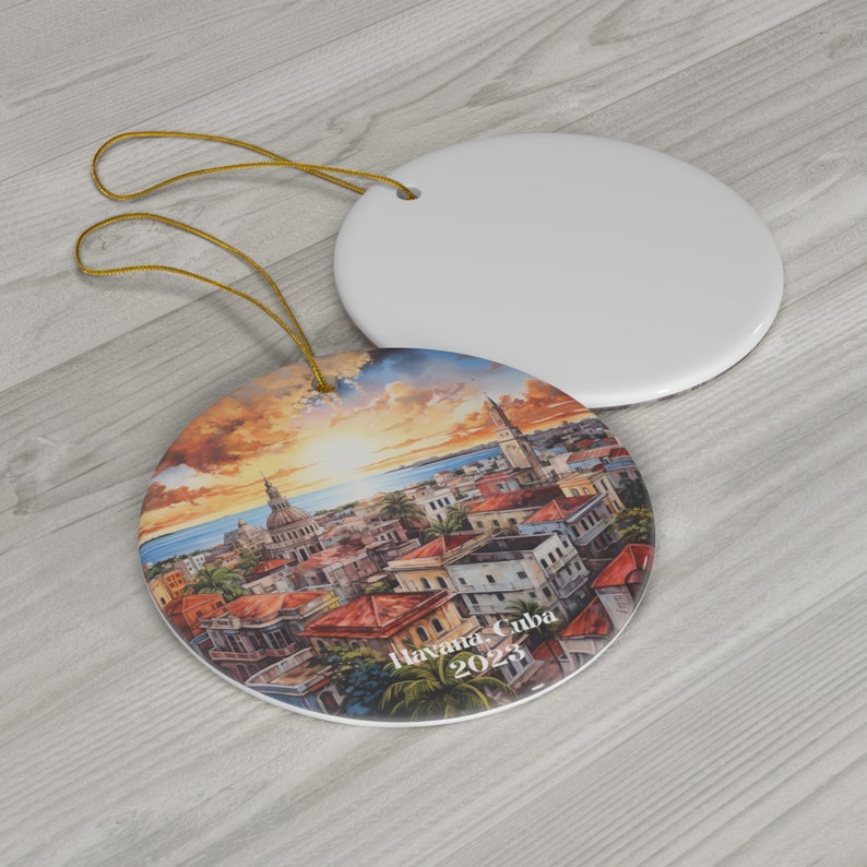 Skyline Havana, Cuba Ceramic Ornament Acrylic Style Illustration Tree ...