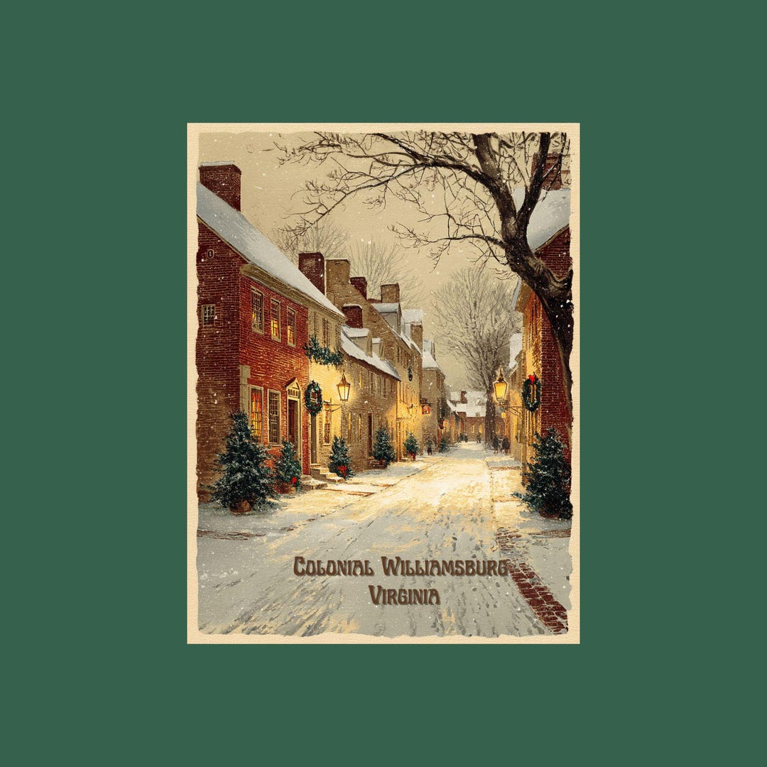 Colonial Williamsburg Snow Scene Metal Print, Vintage Christmas Art, 6 ...